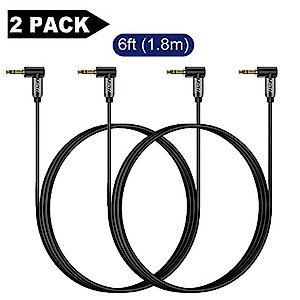 J&D (2 Pack Gold Plated 3.5mm Stereo Audio Aux Cable 90 Degree Right Angle Compatible for iPhone, Galaxy, Speakers and All Other Devices, 6 Feet