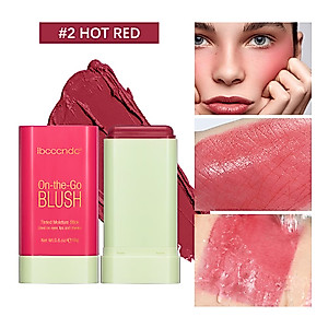 Ibcccndc Cream Blush Stick - Multi-Use Makeup Stick for Cheeks and Lips with Hydrating Formula, 2-in-1 Beauty Blush Stick with Soft Cream, On-the-Go Blendability (hot red)