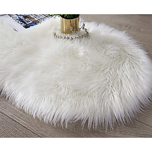 SERISSA Ultra Soft Fluffy Rug White Faux Sheepskin Fur Area Rug Shaggy Couch Cover Seat Cushion Furry Carpet Beside Rugs for Bedroom Floor Sofa Living Room Runner 2x6 Feet White