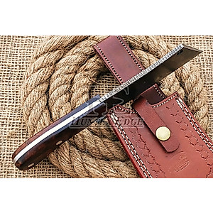 HUNTEX Handmade Hand-Forged Twist Pattern Damascus Steel 9 Inch Long Full Tang Walnut Wood Handle Razor Sharp Hunting Camping Cleaver Knife w/Genuine Leather Sheath