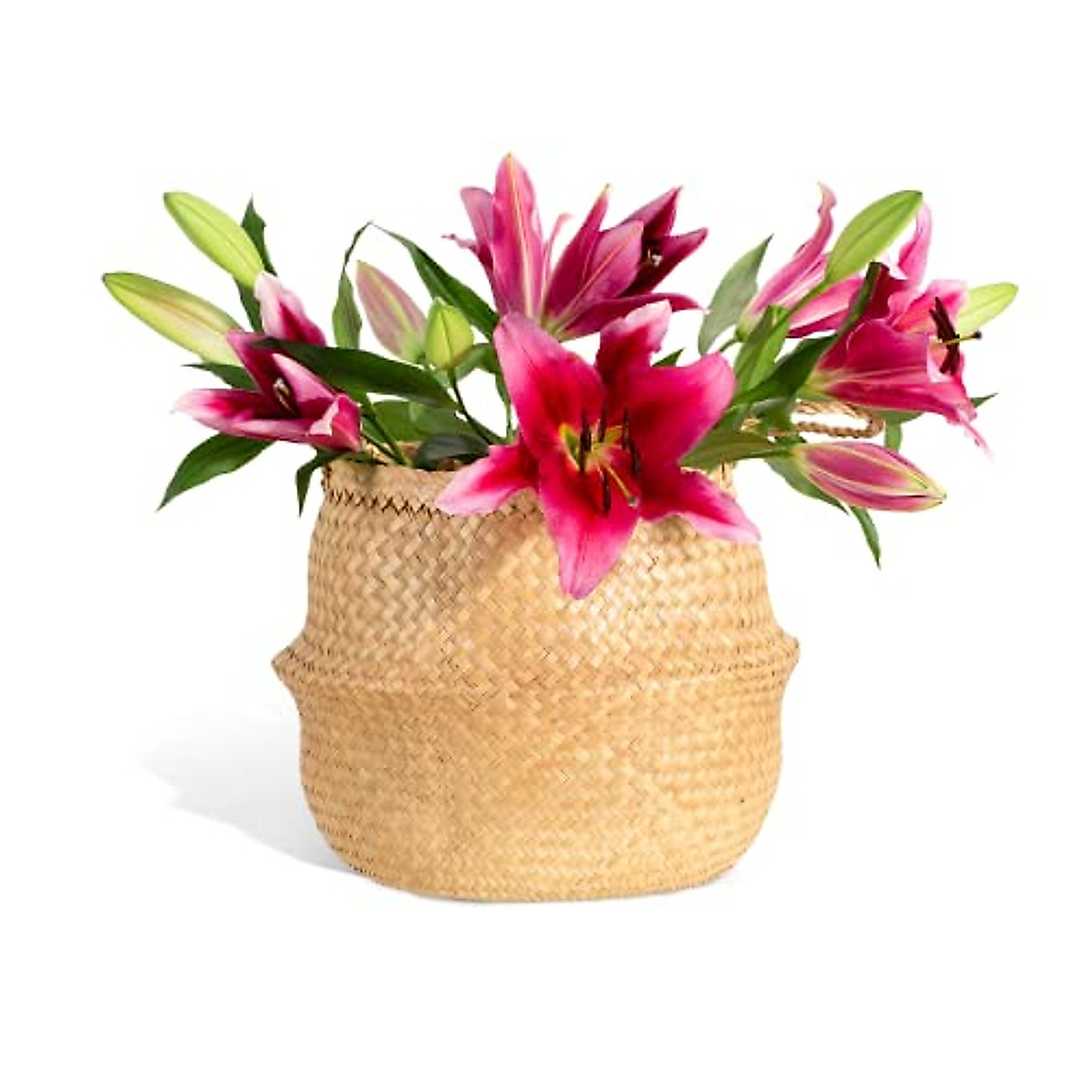 Yes4All Woven Seagrass Plant Basket, Handwoven Belly Basket For Plants, Wicker Planter Basket, Foldable Seagrass Belly Basket for Storage, Large Plant Baskets Indoor (Large Size 13.4 inches)