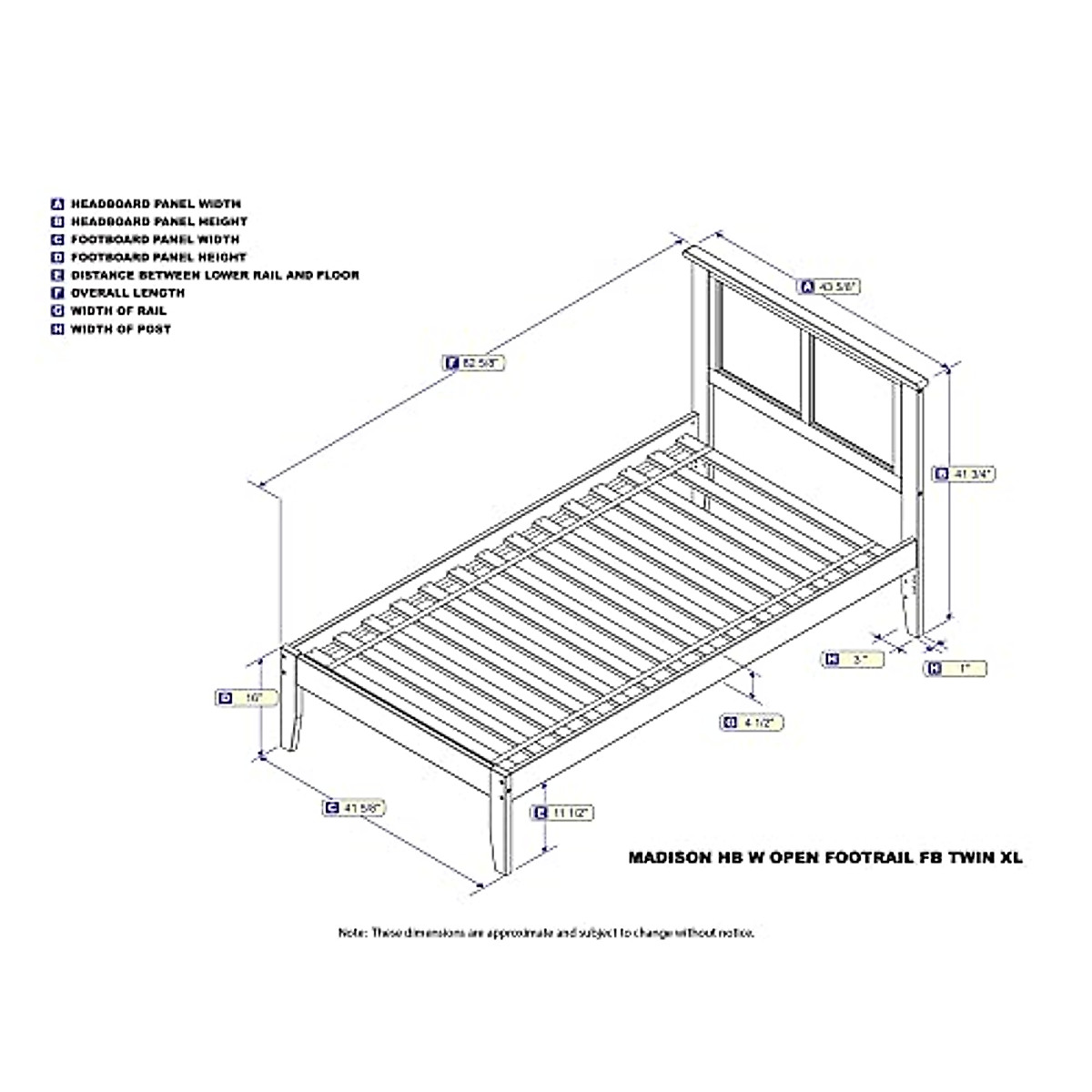 Atlantic Furniture AR8611002 Madison Platform Bed with Open Foot Board, Twin XL, White