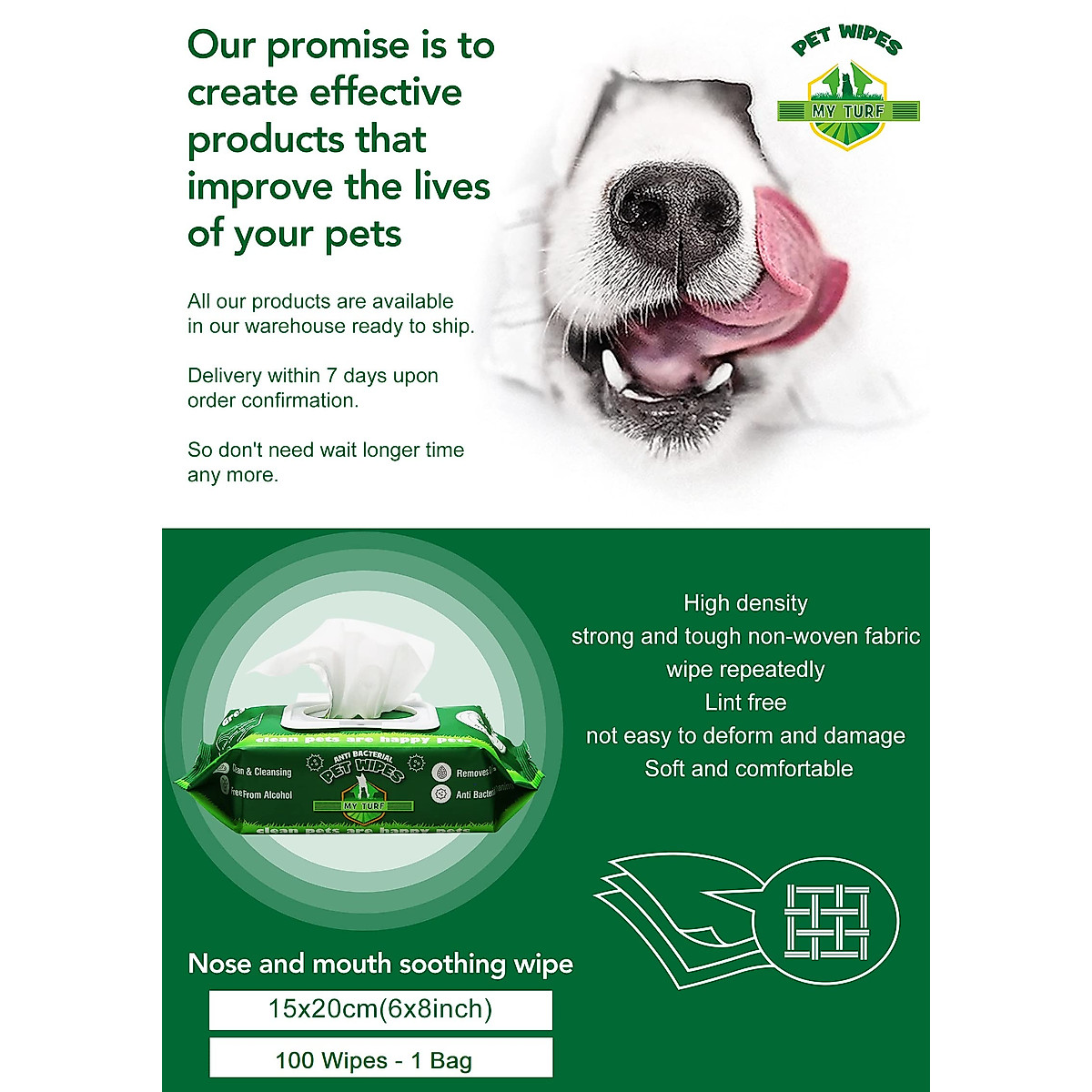 My Turf Unscented Dog Wipes – 100 pcs Pet Wipes for Paw Face Ears and Butt – Cat & Dog Wipes Cleaning – Kitten and Puppy Grooming Bath Wipes 6x8 Inch