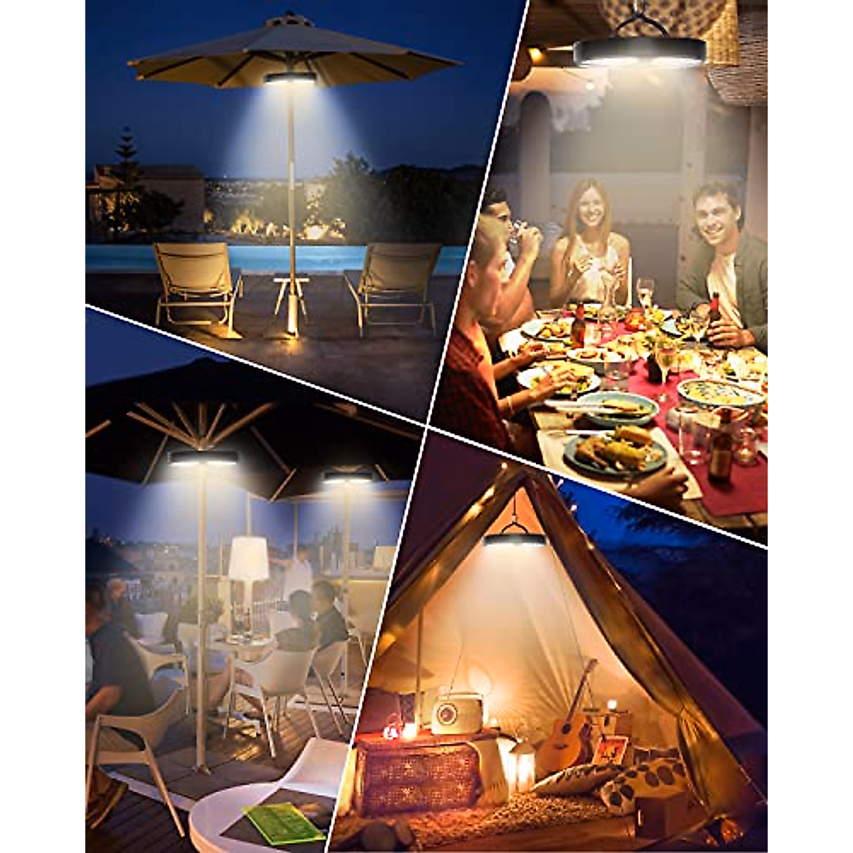 Patio Umbrella Light, Rechargeable Cordless Umbrella Lights 48 LED Lights 450 Lumens 3 Modes Umbrella Pole Light, 72 Hours Working Time Outdoor Patio Lights for Patio Umbrellas Camping Tent