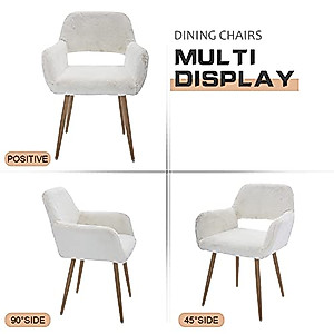 HomVent Modern Faux Fur Vanity Chair Elegant White Furry Makeup Desk Chairs for Girls Women Comfy Fluffy Arm Chair with Wood Metal Legs Cute Desk Chair for Bedroom Living Room Home Office Makeup