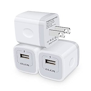 USB Charger, iPhone Wall Charger Block, AILKIN 3Pack Single Port iPhone Fast Charging Power Adapter Plug Cube Compatible with iPhone 14 13 12 Pro Mini Max 11 XR, Samsung Galaxy S23 S22 S21 A52, Google