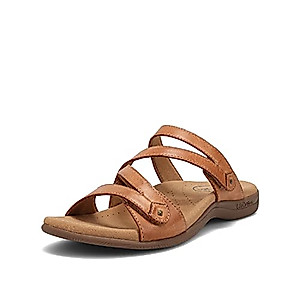 Taos Double U Premium Leather Women's Sandal - Stylish Adjustable Strap Design with Arch Support, Cooling Gel Padding for All-Day Enjoyment and Walking Comfort Caramel 9 (M) US