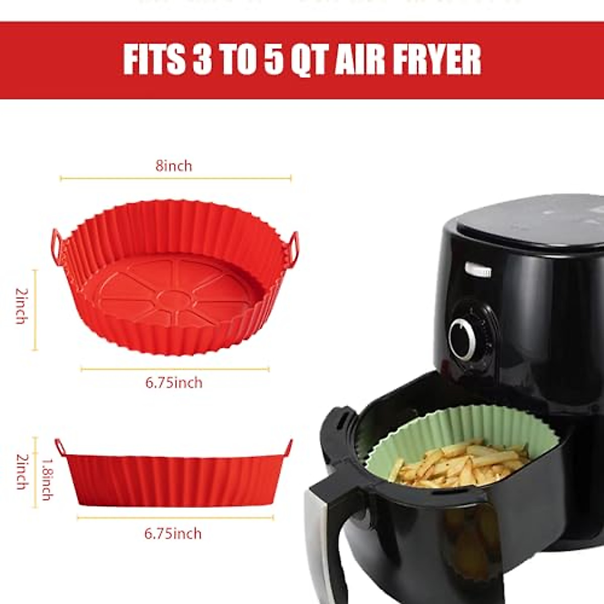 3 Pack Air Fryer Silicone Liners-Zmerob Reusable Silicone Bowl Basket for 3 to 5 QT Ninja Air Fryer, Food Grade Airfryer Basket Bowl Pot,Baking Tray Cooking Oven Accessories(Top 8in / Bottom 6.75in)