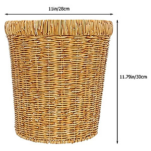 Zerodeko Rattan Trash Can Wicker Woven Waste Paper Basket Bohemian Wastebasket Rustic Farmhouse Laundry Storage Basket for Home Office 30x28cm