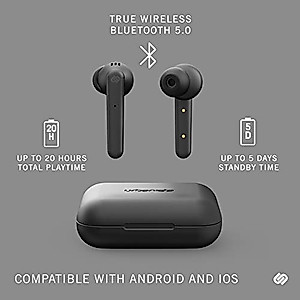 Urbanista Paris True Wireless Earphones 20H Playtime Wireless Charging Case and Bluetooth 5.0, Noise Cancelling Earphones with Touch Controls + Built-in Mic, Compatible with Android and iOS – Black