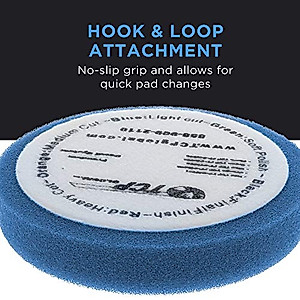 TCP Global 6.5" Blue Flat Light Cut Grip Foam Polish Buff Pad - DA Hook & Loop