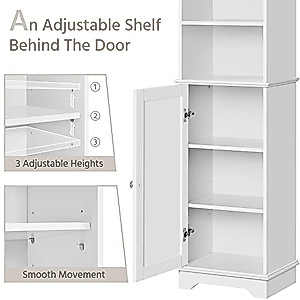 Yaheetech Bathroom Cabinet, Storage Cabinet with 3 Open Shelves & Single Door, Floor Freestanding Tall Linen Cabinet, Narrow Corner Organizer for Bathroom, Living Room, White