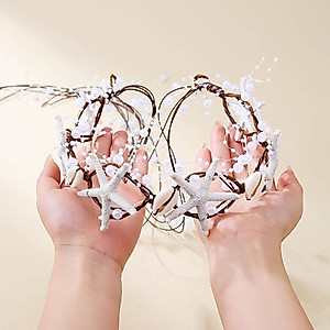 Catery Starfish Headband Seashell Bridal Headband Sea Star Headpiece Hairpiece Pearl Braid Shell Head Hoop Beach Wedding Hair Accessories for Women and Girls