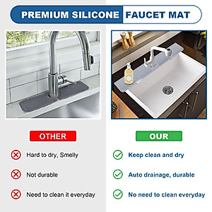 LVJING 33 inch Sink Splash Guard Mat, Sink Faucet Drying Mat, Silicone Faucet Handle Drip Catcher Tray, Longer Silicone Sink Mat for KitchenBathroom, Drip Protector Splash Countertop (Grey)