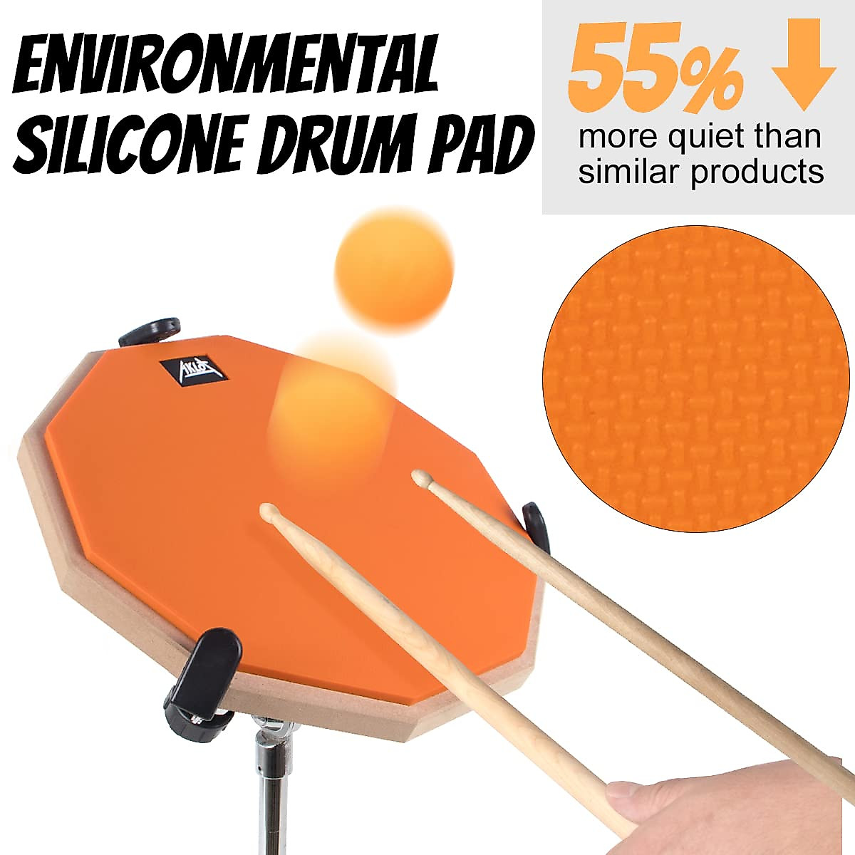 AKLOT Practice Pad Set 12" Silica gel Pads Drum for Adult Kids with Snare Drum Stand,Double Sided,Drumsticks,Bag