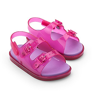 mini melissa Wide Jelly Sandal for Babies/Toddler - Soft, Flexible Summer Jelly Shoes for Toddler Girls with Double Straps, Adjustable Buckles and Hook & Loop Rear Fastener, Pink/Lilac, 8