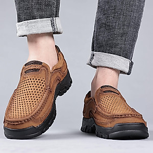 COSIDRAM Men Casual Shoes Loafer Sneakers Slip on Moccasins Comfort Walking Shoes Luxury for Male Summer Breathable Brown 8.5