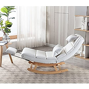 Taiweny Rocking Chair Nursery, PU Leather Upholstered Rocker Recliner Chair with Pillows & Foot Rest, Armless Lounge Chairs Nursing Glider for Living Room Bedroom Office (PU, White)