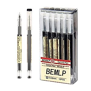 Gel ink Pen 0.35mm Black Liquid Ink Rollerball Pens Quick Drying fine point Pens Ballpoint Maker Pen Premium School Office student Exam Writing Stationery Supply 12 Pcs/Set (Black)