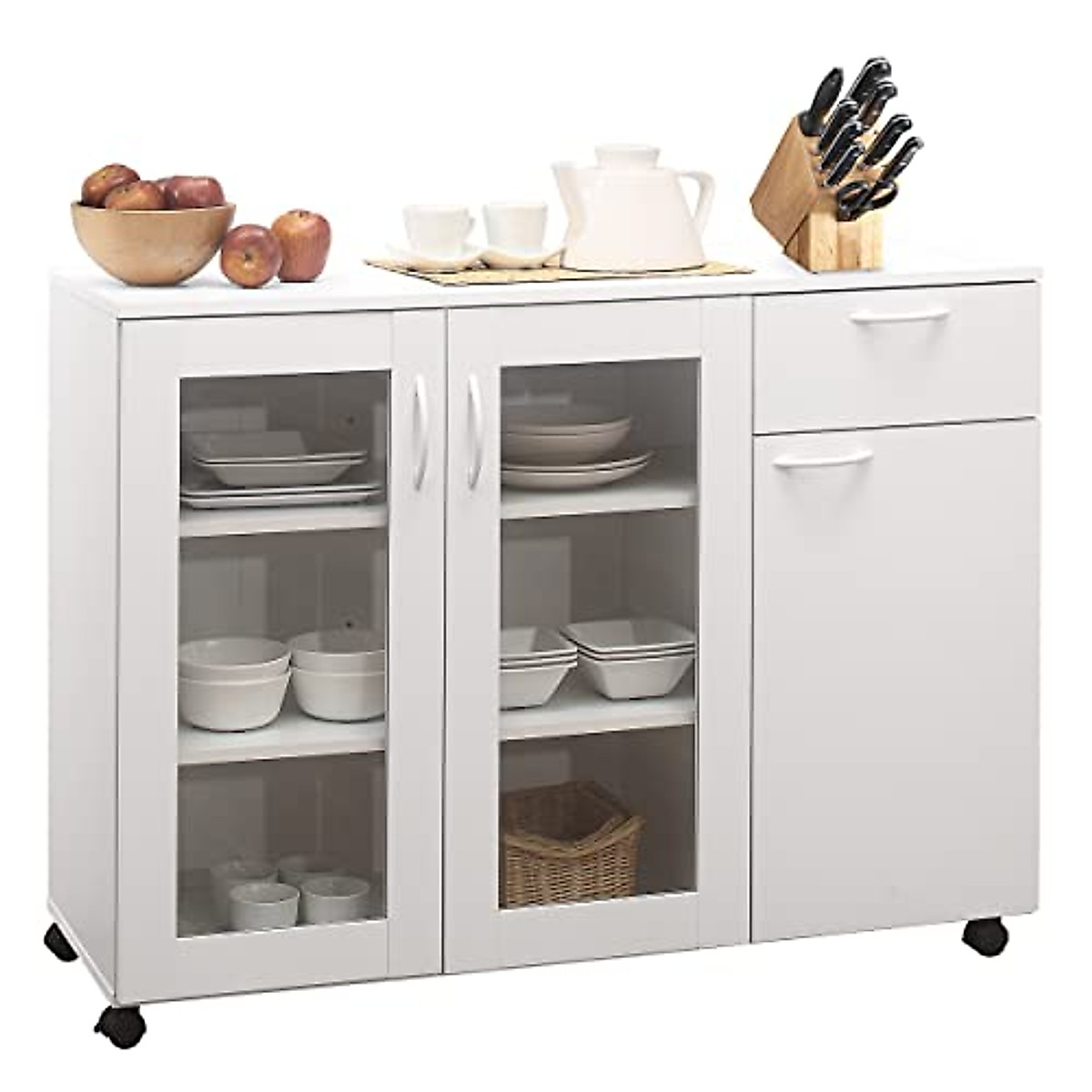 Kings Brand Furniture Buffet Server Sideboard Kitchen Storage Cabinet, White, 45.5" W x 15" D x 33" H