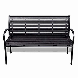 BLUECC Vintage Garden Bench with Steel Frame 3-Seater Outdoor Patio Furniture