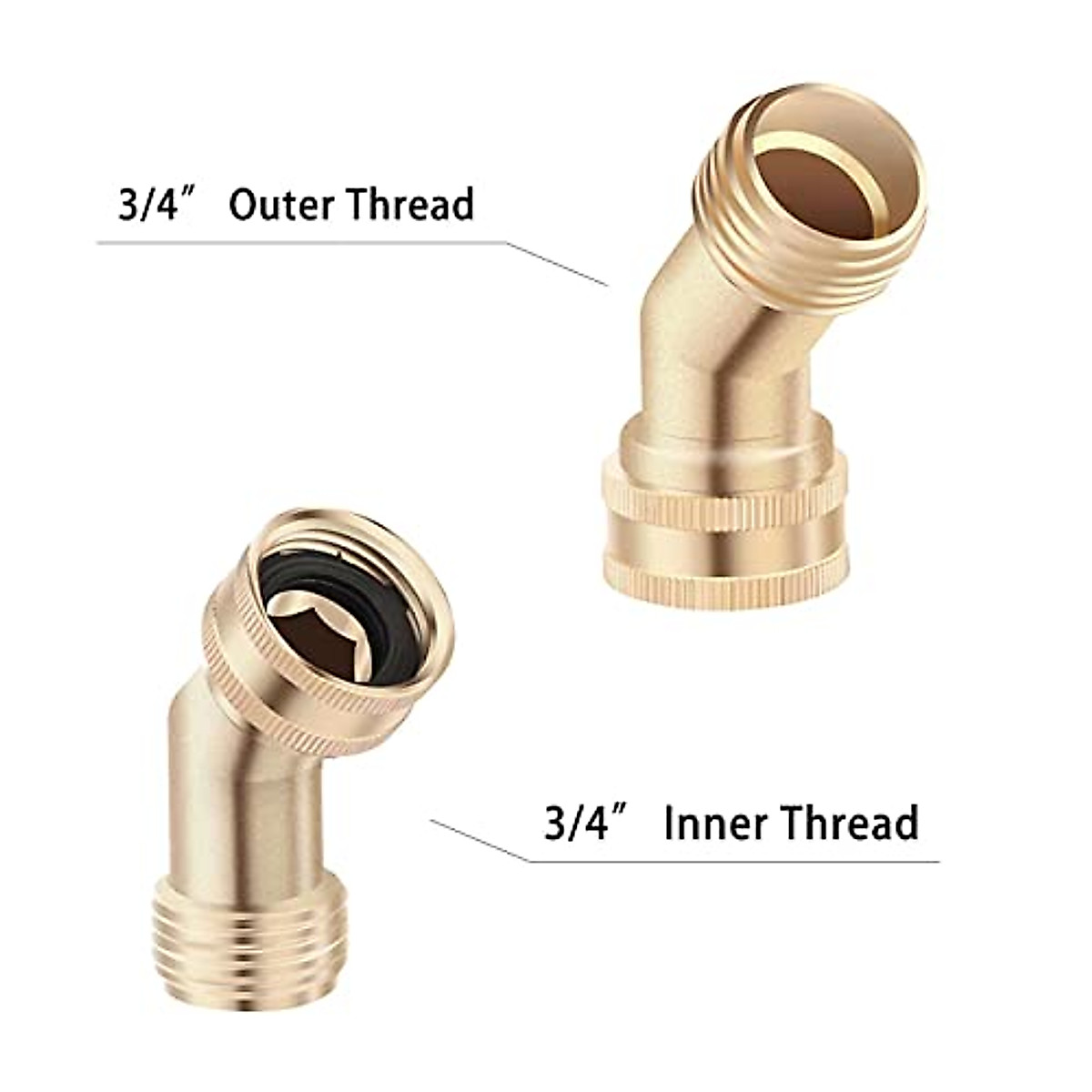 Jeeker 45 Degree Garden Hose Elbow, Eliminates Stress and Strain On RV Water Intake Hose Fittings, 3/4" GHT and Solid Brass, 2 Pack