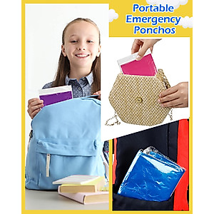 30 Pcs Kids Rain Ponchos Bulk Disposable Rain Ponchos for Kids Emergency Ponchos Disposable Ponchos Pack (Pink, Purple, Blue)