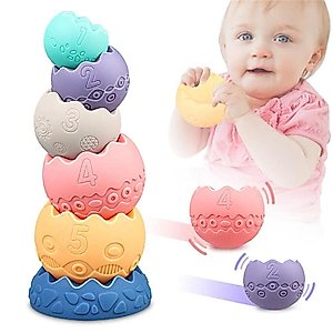 Baby Sensory Balls Teething Toys 6 9 12 18 Months Soft Building Blocks Toddlers Montessori Early Developmental Educational Fine Motor Skills Stacking Ring Infant Boys Girls Gifts One 1 2 3 Year Old