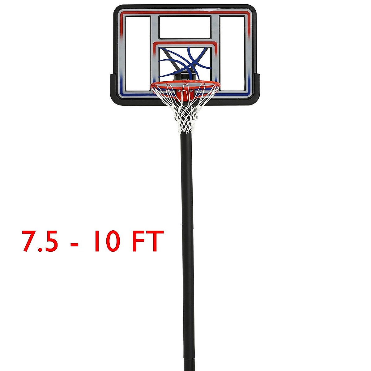 Cirocco Acrylic 44" In Ground Basketball Hoop System | 7.5'-10' Height Adjustable Sturdy High Impact Absorb Backboard Heavy Duty 3.5" Pole All Weather Resistance 5/8" Steel Ring Outdoor Game Practice