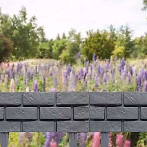 EESLL Decorative Brick Effect Garden Edging,4PCS Grey Plastic Brick Look Flower Bed Border Detachable Splicing Garden Fence Imitation Stone Plant Lawn Picket for Outdoor Yard Landscape