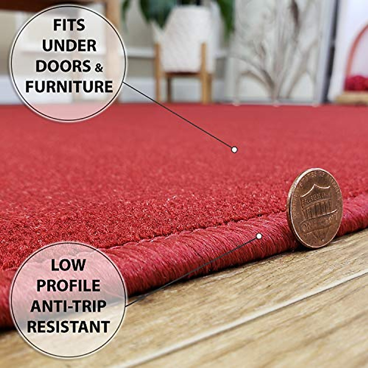 Indoor Doormat Rubber Backed, Solid Red, Non Slip, Kitchen Rugs and Mats