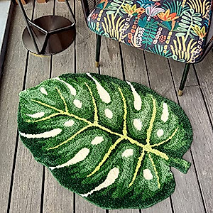 stitchworn Monstera Leaf Area Rug 3.3x2.2ft Tufted Washable Bath Mat Home Décor for Bedroom Bathroom Office Floor Plant Room
