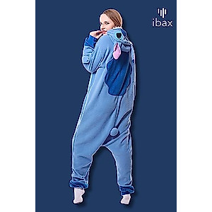 IBAX® Polar Fleece Adult Animal Onesie Pajama. Adult onesie costume. Animal onesies for adults. Halloween onesie adult. (US, Alpha, X-Large, Regular, Regular, ST Blue)