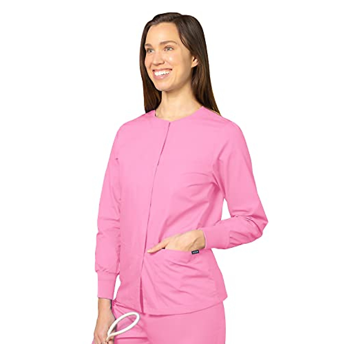 Adar Universal Scrubs for Women - Round Neck Warm-Up Scrub Jacket - 602 - Sherbet - XL