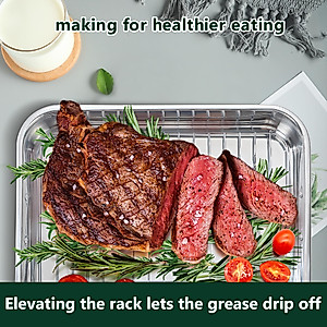 Stainless Steel Roaster with Flat Rack & Parchment Paper, 16.2 x 12.2 x 3 inches - Ideal Roasting Pan for Whole Turkey, Roasts, or Multiple Sides