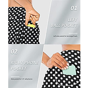 Pleated Tennis Skirts for Women with Pockets Shorts Athletic Golf Skorts Running Workout Sports Activewear Skirt (Polka Dots Black, XL)
