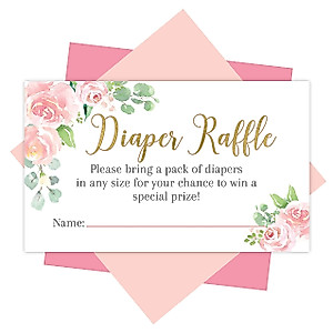 25 Floral Sweet Baby Shower Invitations, 25 Book Request Baby Shower Guest Book Alternative, 25 Baby Shower Diaper Raffle Tickets For Baby Shower Girl, Watercolor Blank Card, Diaper Raffle Cards