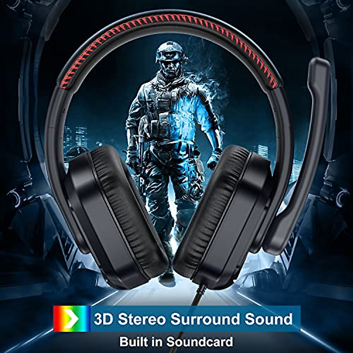 PC Gaming Headset with Mic Over Ear Headphones with Noise Cancelling Mic and Soft Earmuffs Led Light, Stereo Bass Sound, Video Game Headphones for Computer, Laptops, Notebook,Tablet(GM876-A,Blk))