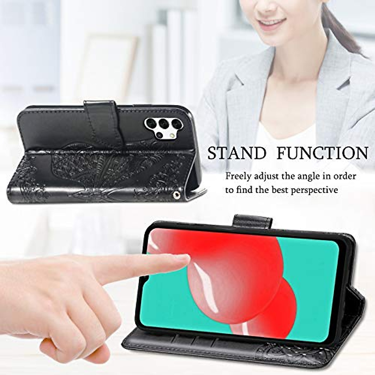 Ysnzaq Samsung Galaxy A32 5G (Not 4G) Lanyard Wallet Case,3D Butterfly Embossed Leather Magnetic Clasp Phone Case with Card Slots Holder Cover for Samsung Galaxy A32 5G HZDGS Rhinestone Black