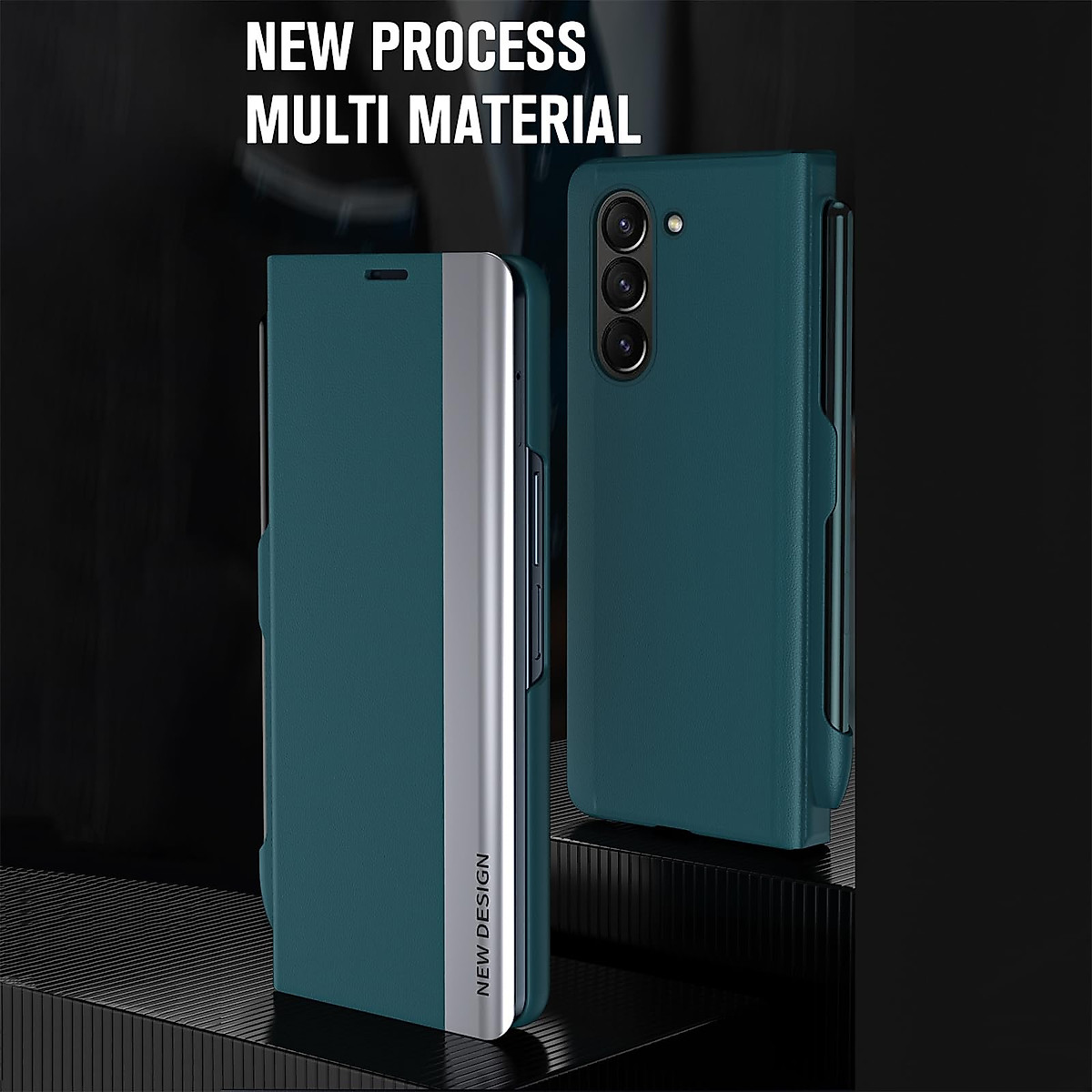 Ephoou Compatible with Samsung Galaxy Z Fold 5 Phone Case with S Pen Slot and S Pen Replacement, Full Body Protective Cover Flip PU Leather [Kickstand Feature] for Samsung Galaxy Z Fold5 QHCX-Green