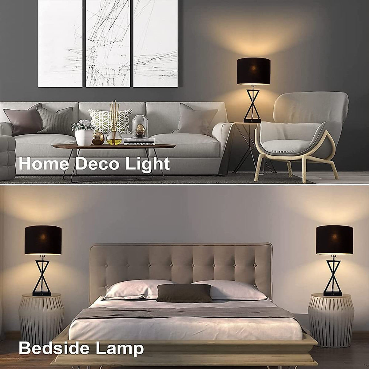 Yasorn Assembly Required Cylindrical Lamp Shade, Classic Modern Style Linen Fabric Lampshades for Table Lamps, Bedside Lamp, Floor Lamps and Chandeliers, Spider Fitter,13" x 13" x 7.8" (Black)