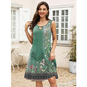 ETCYY Summer Dresses for Women 2025 Trendy Boho Floral Print Beach Cover Up Casual Spring Sleeveless Sundresses(XL.Flower Green)