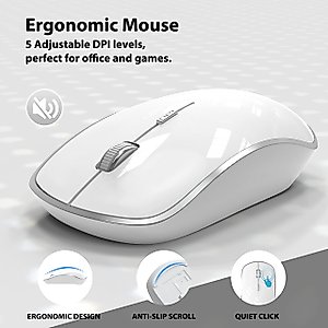 Wireless Keyboard Mouse, JOYACCES 2.4G Compact and Ultra Slim Wireless Keyboard and Mouse for Windows, Computer, Desktop, PC, Laptop-Sliver