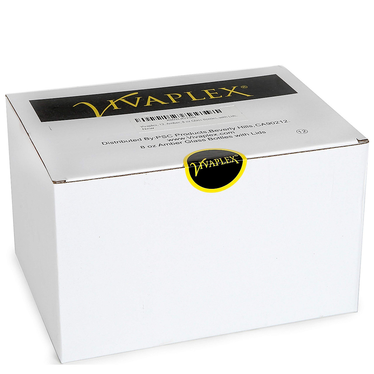 Vivaplex, 12, Amber, 8 oz Glass Bottles, with Lids.