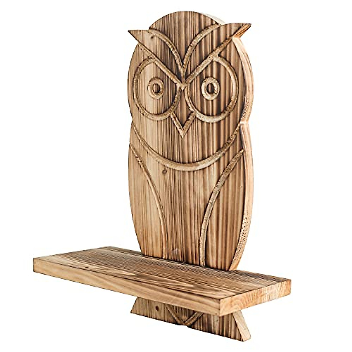 ALONLIENGU Floating Shelves Wall Mounted, Wood Hanging Shelf for Bedroom Living Room Bathroom Kitchen, Owl Animal Shape (Torched Wood)