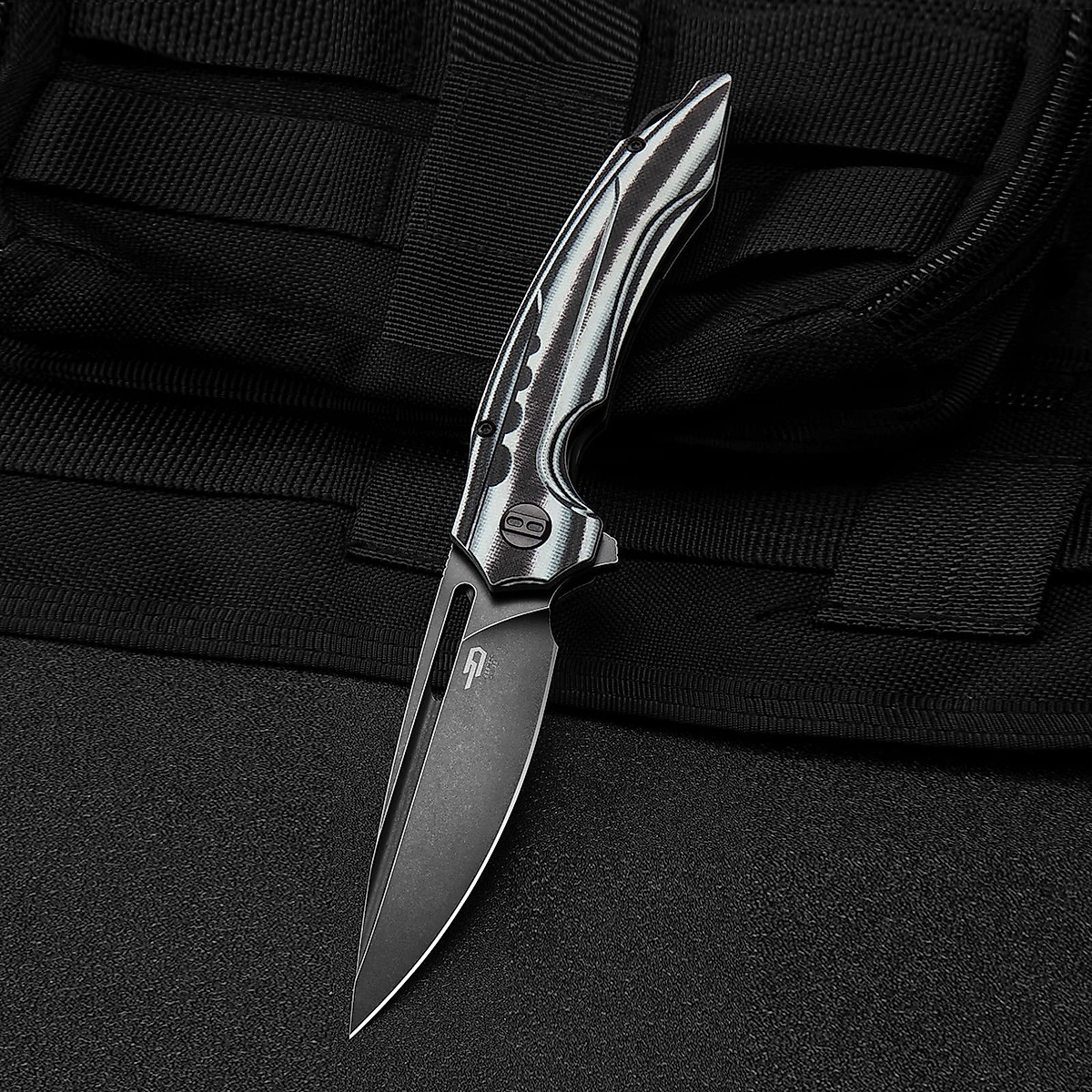 BESTECH KNIVES Pocket Folder Folding Knife: 3.54" N690 Steel Black Blade, Carbon Fiber and G10 Scales, Flipper, Liner Lock, EDC Titanium Clip, BL02D (White 02)