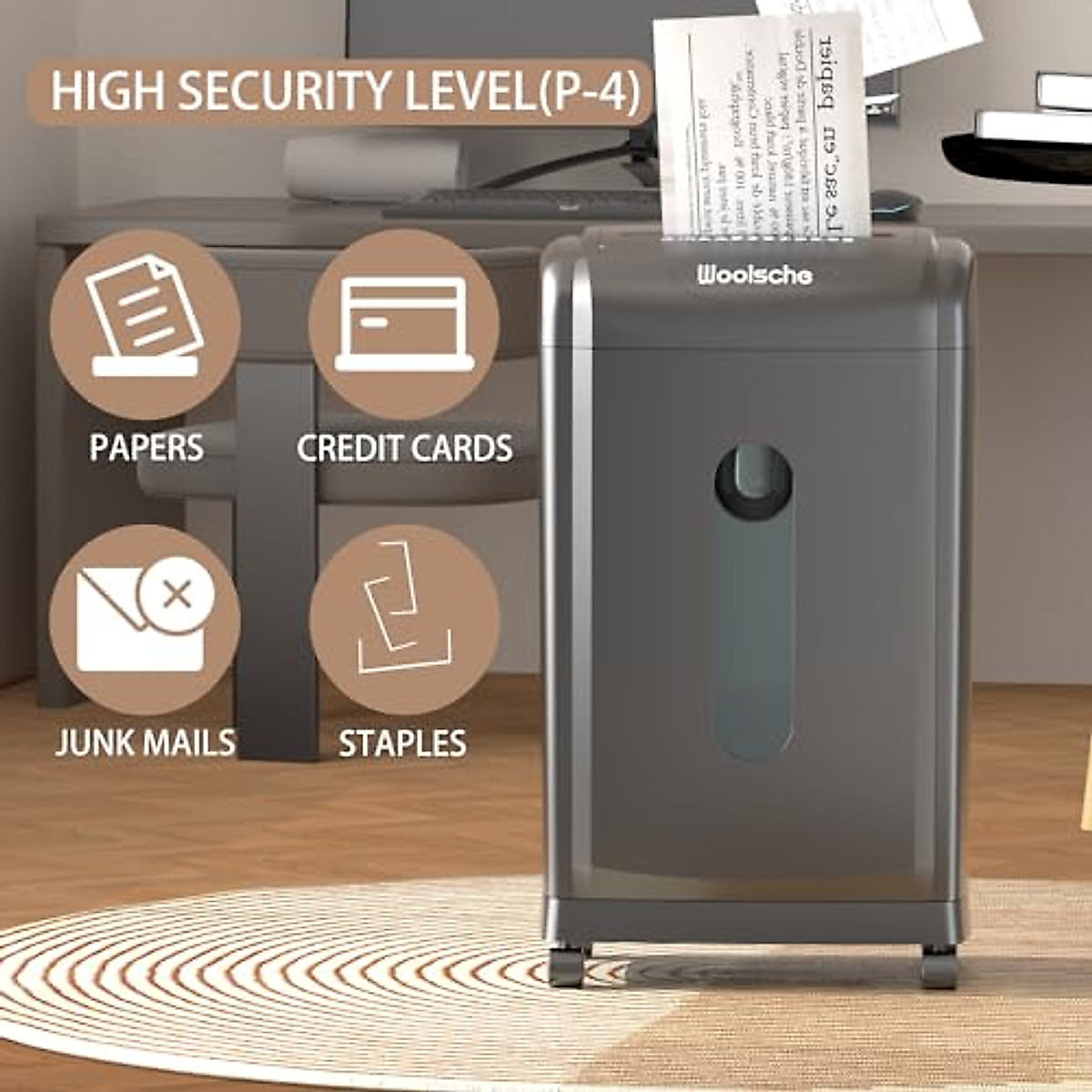 Paper Shredder Movement Cross Cut Paper Shredder, Extra Large Capacity Home Office Heavy Duty Shredder for Paper,Credit Card,Mails,Staples (14.69 x 10.91 x 25.55 inch, 7.9 Gallons,Black)