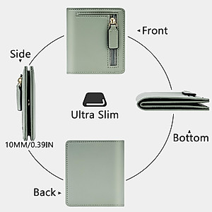 Gostwo Small Wallet for Women, Bifold Card Holder Rfid Wallet Women Genuine Leather with ID Window(CypressGreen)