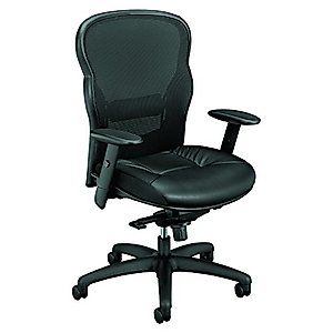 HON basyx VL701SB11 High-Back Swivel/Tilt Work Chair Mesh/Leather, Black