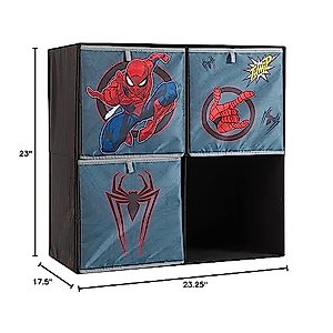 Idea Nuova Marvel Spiderman Collapsible Storage Cubby Organizer and Bookshelf with 3 Collapsible Cubes